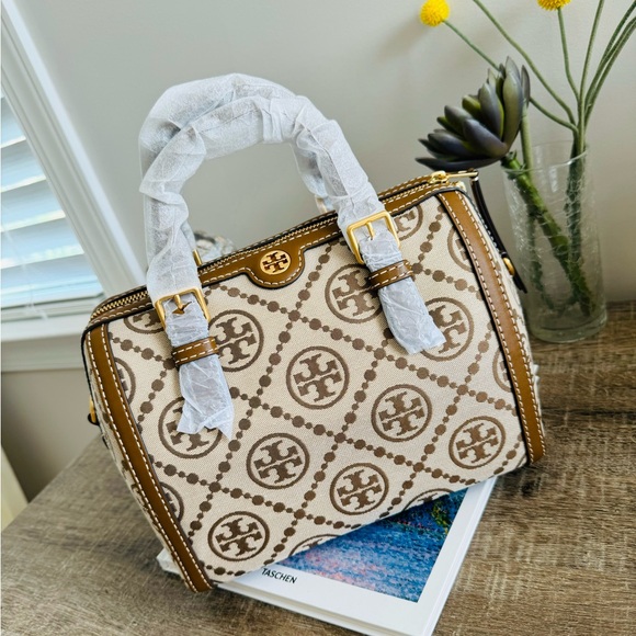 Tory Burch | Bags | Nwt Tory Burch T Monogram Jacquard Duffle Satchel Crossbody In Hazelnut ...